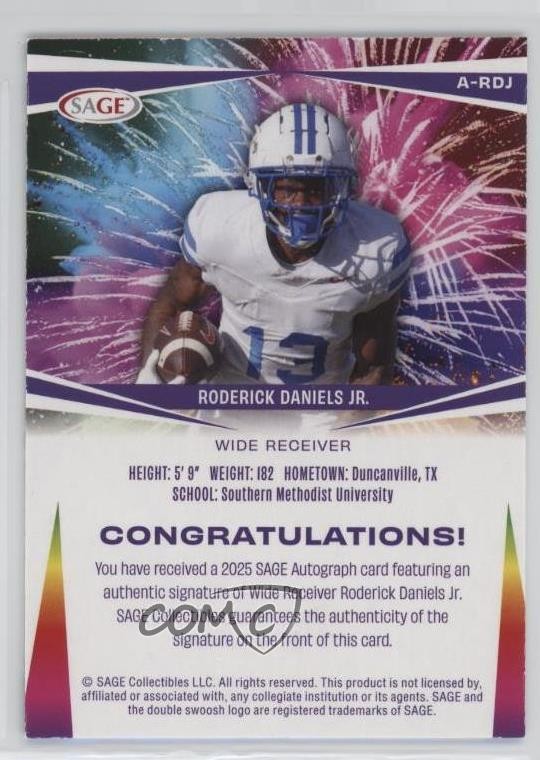 2025 SAGE High Series Auto Blue Roderick Daniels Jr #A-RDJ Auto | eBay