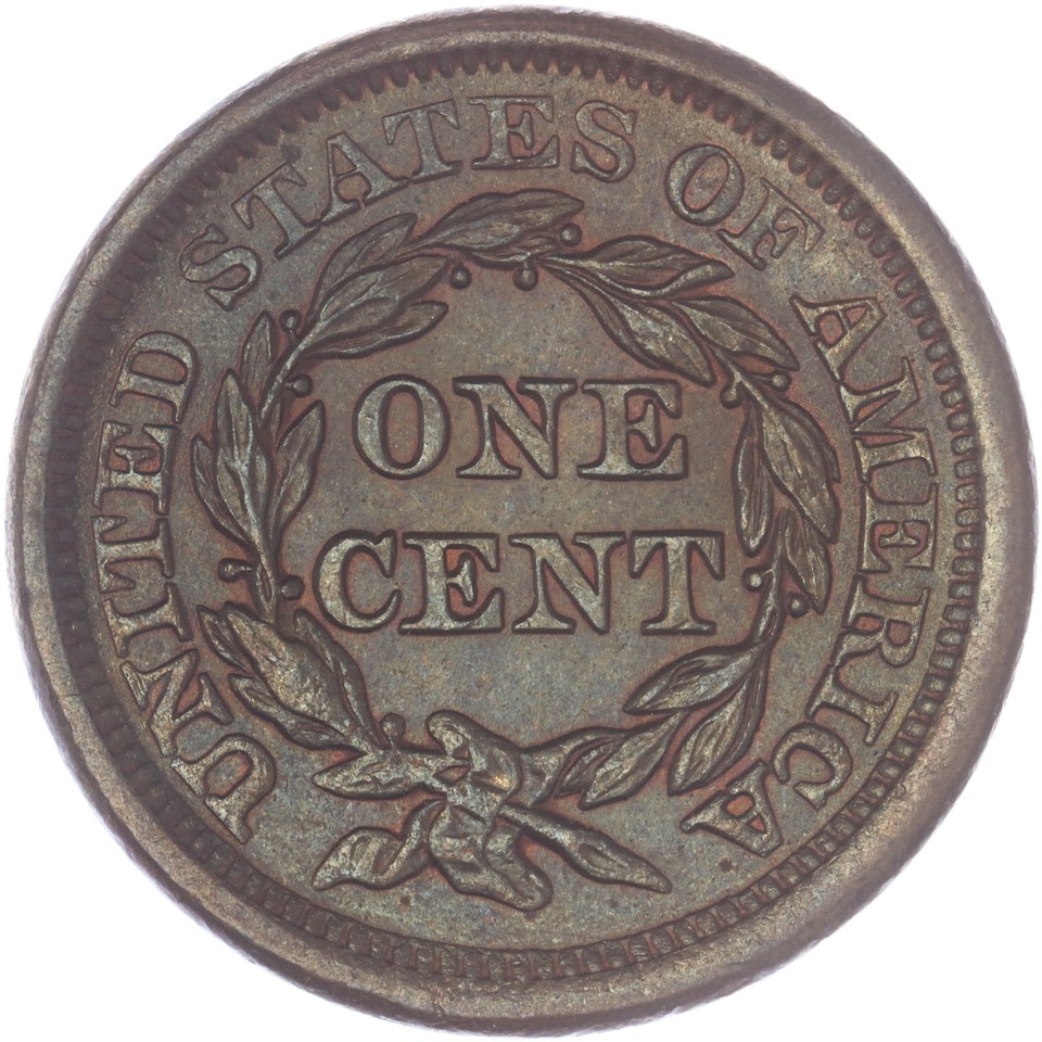 1856 (P) Braided Hair Large Cent Slanted 5 Uncirculated UN See Pics ...