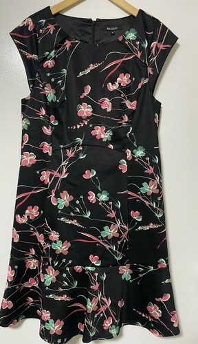 Basque dress black floral size 12 cocktail party flip hem lined | eBay ...