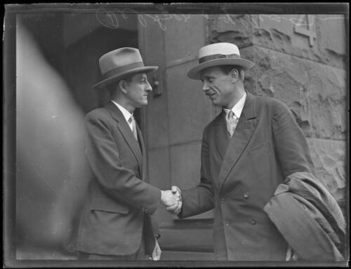 Athlete Dr Otto Peltzer of Germany shaking hands with Secretary of- Old ...