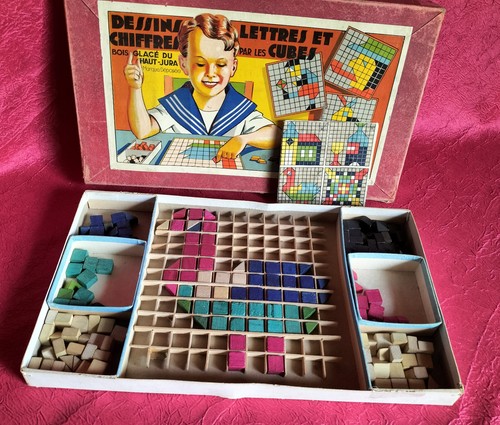2 anciens jeux Dessins par cubes bois glacé Haut Jura +4 anciens ...