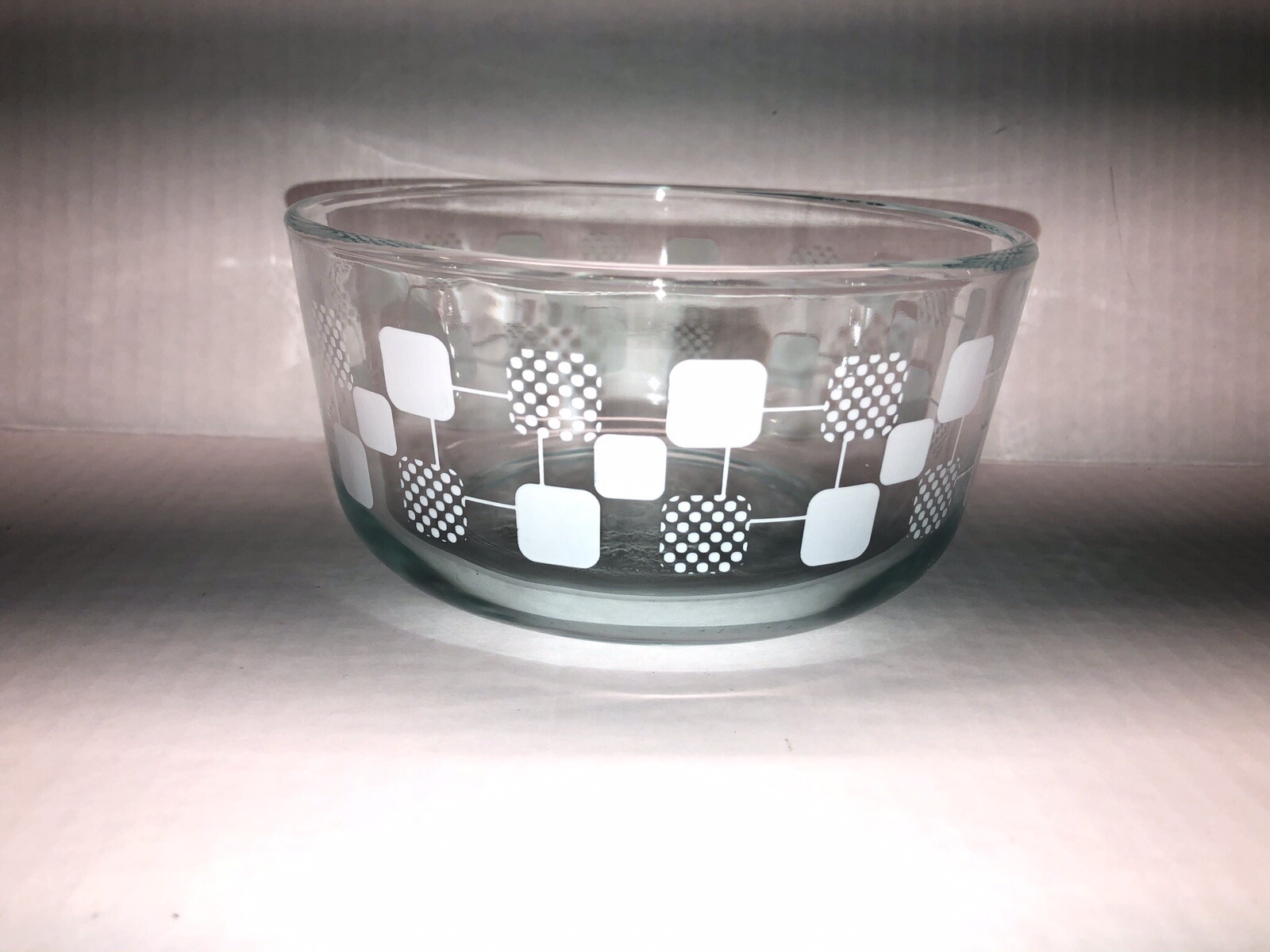Pyrex 7201 ~ Clear with White Geometric Square Pattern Bowl ~ 1 Qt ~ No ...