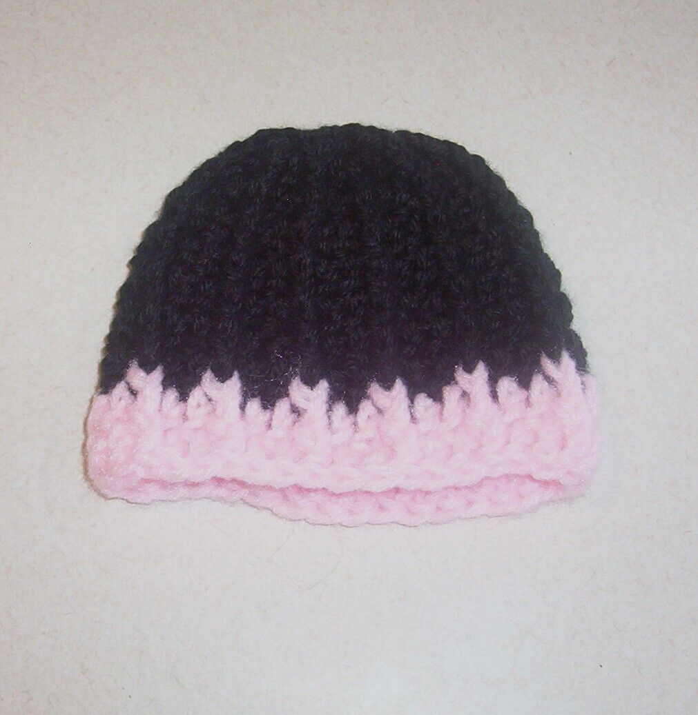 Crochet Black with Pink Trim Ribbed Stocking Cap 16-18" Doll | eBay
