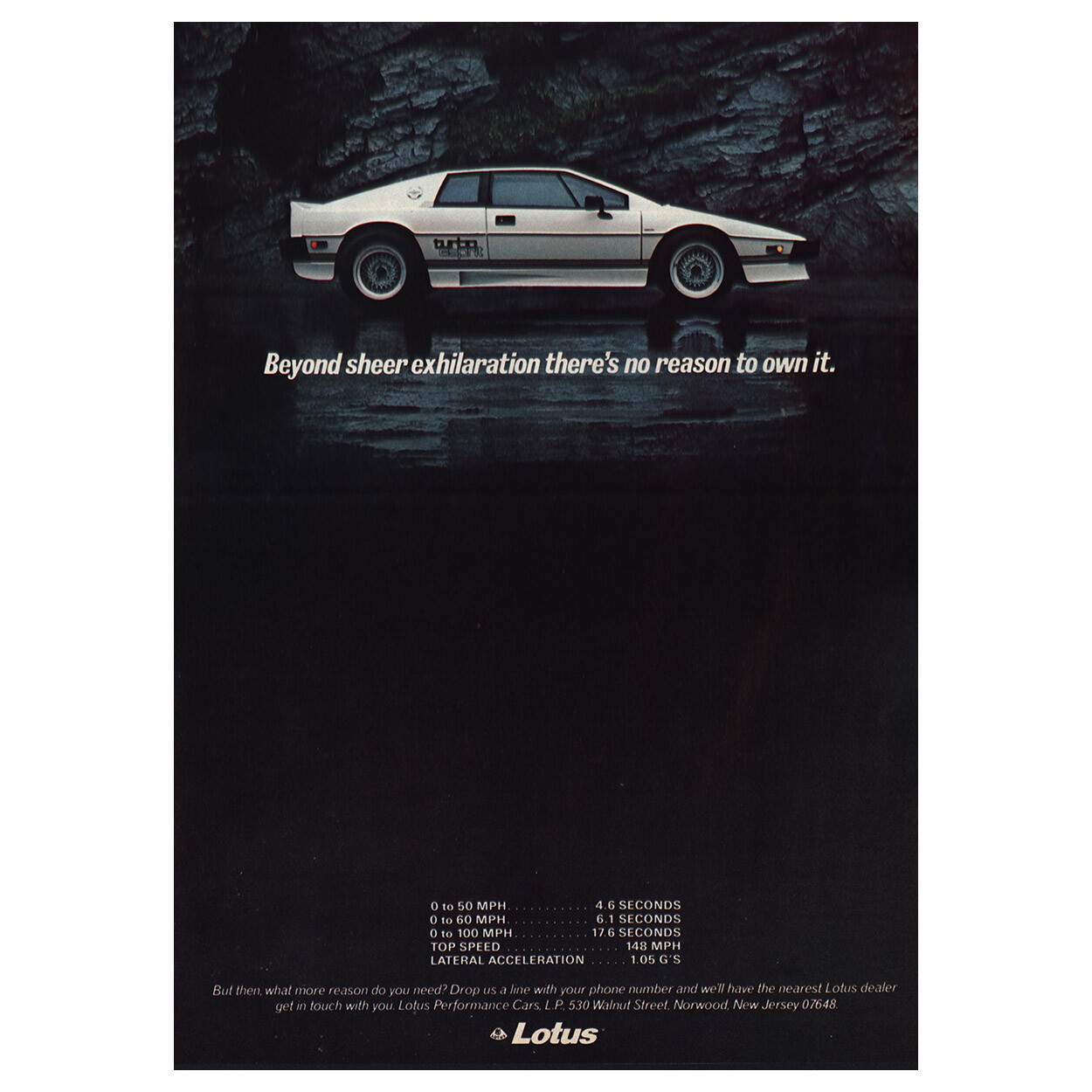 1984 Lotus Performance Cars: Sheer Exhilaration Vintage Print Ad | eBay