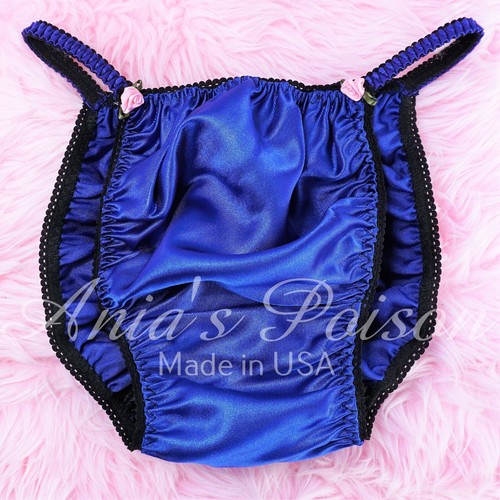 Sissy Satin Panties for MEN - Royal Blue STIFF shiny string Bikini ...