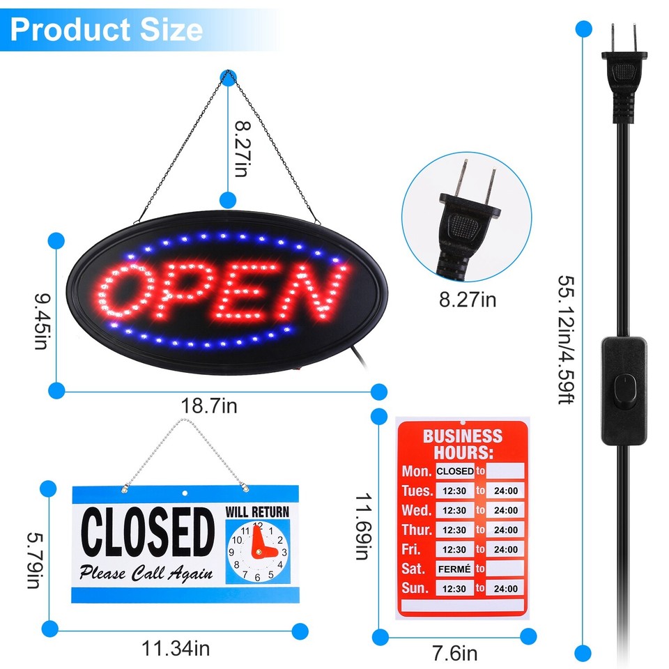 LED Neon Open Signs Flashing/Steady Modes + Business Hours and Open ...