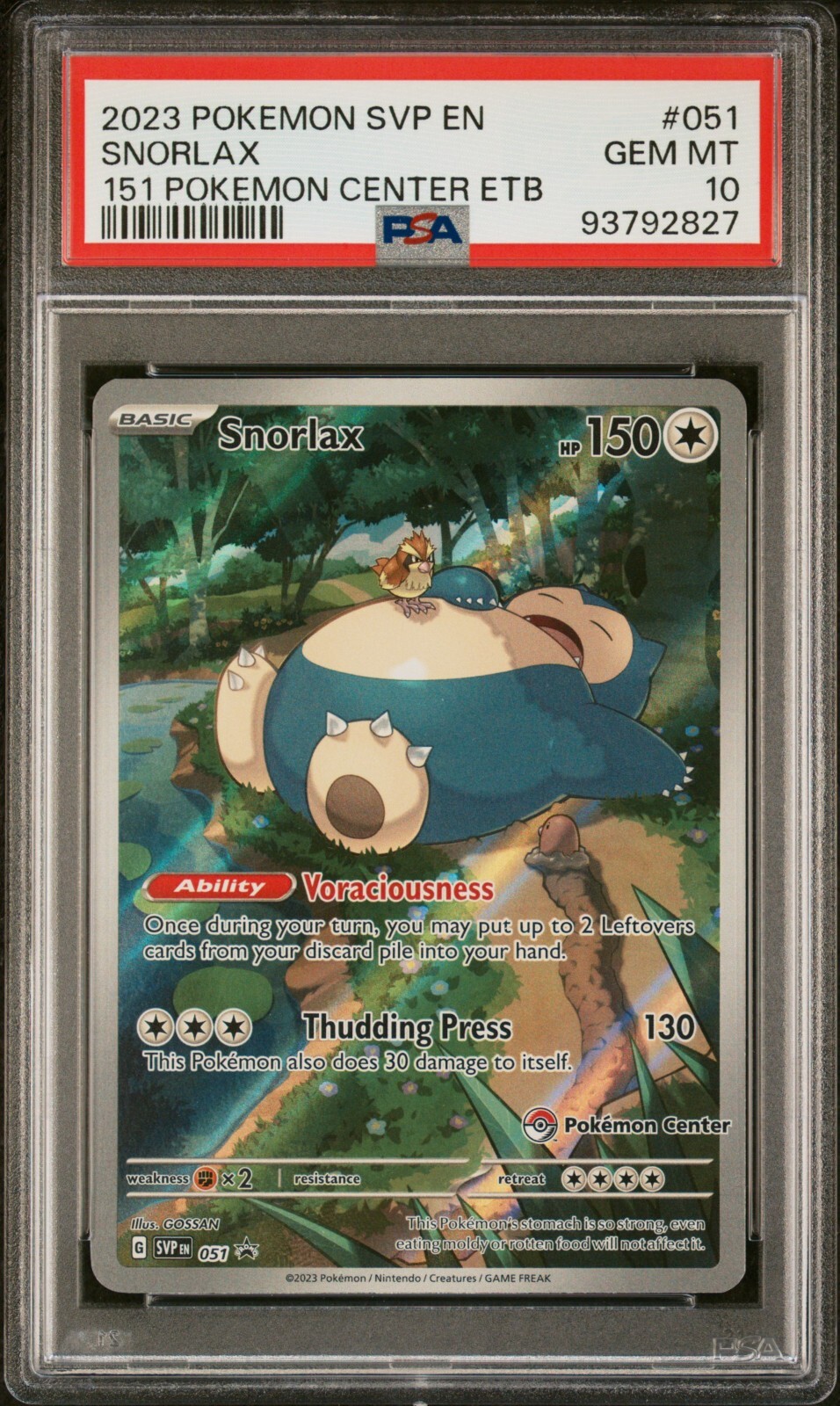 PSA 10 GEM MINT Snorlax Pokemon Center ETB Stamp SVP 051 Pokemon 151 ...