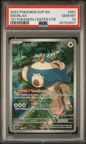 PSA 10 GEM MINT Snorlax Pokemon Center ETB Stamp SVP 051 Pokemon 151 ...