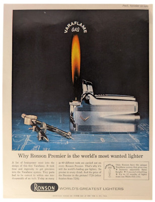 Ronson Premier Gas Lighter Varaflame Adjustable 1962 Punch UK PRINT AD ...