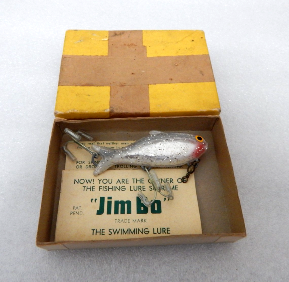 VINTAGE "JIM BO" THE SWIMMING LURE PEPPERMINT COLOR & ORIGINAL BOX ...