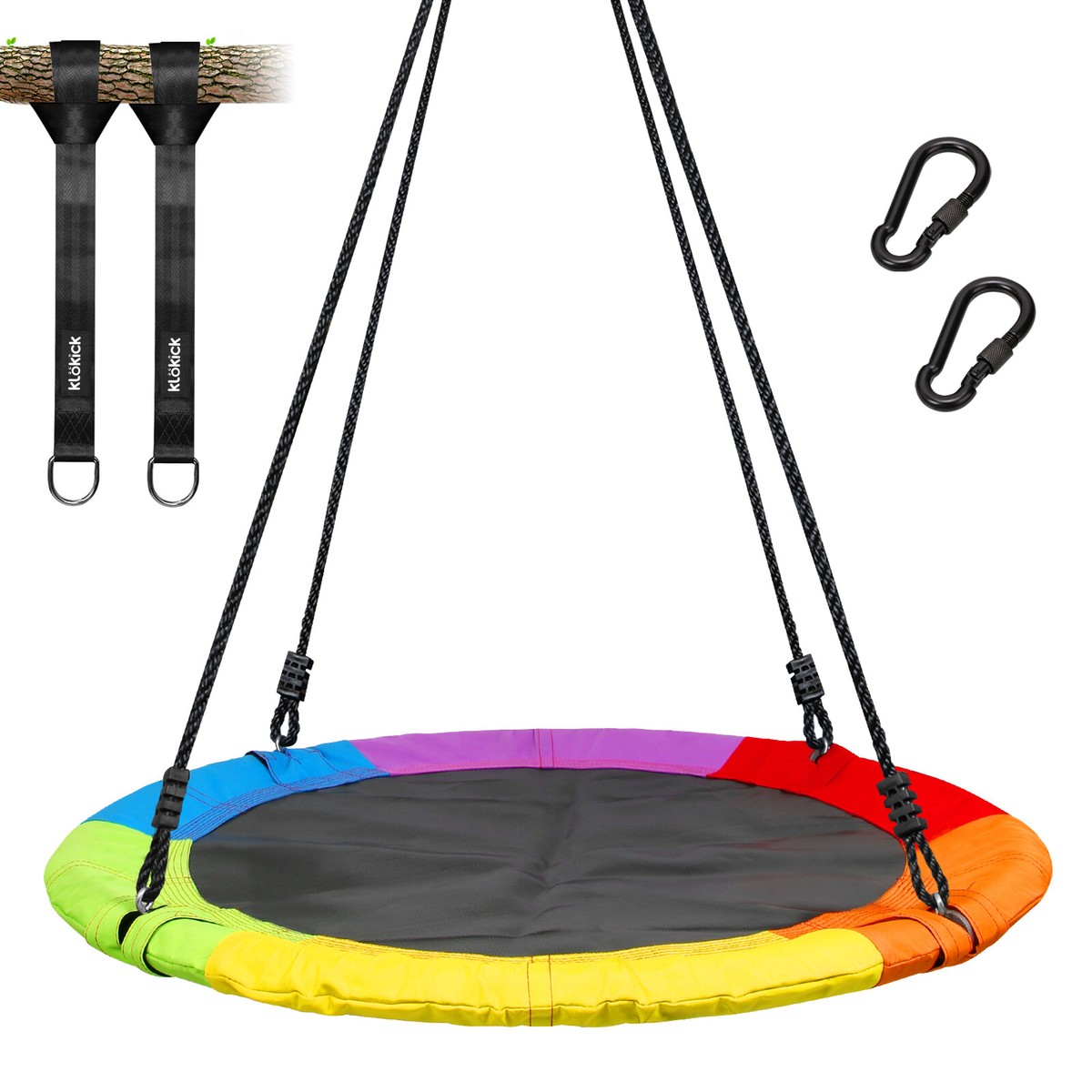 ZBZBML Black Hanging Tree Swing With Detachable Frame,PP Mat,Adjustable ...