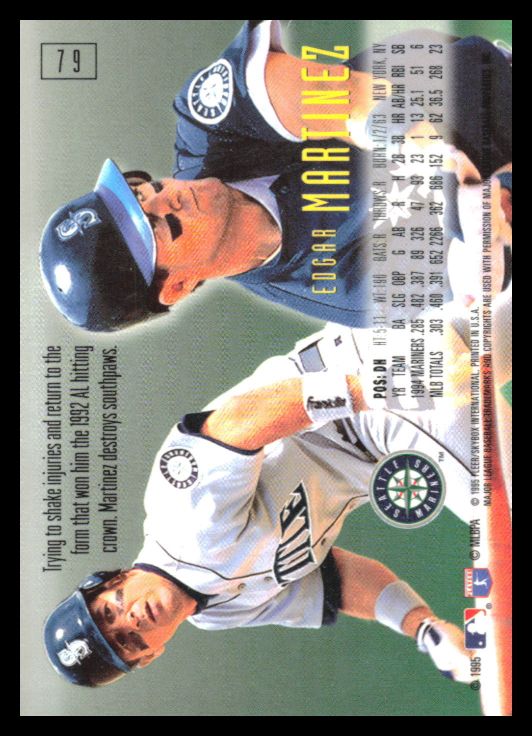 1995 SkyBox E-Motion Edgar Martinez #79 Seattle Mariners 4A | eBay