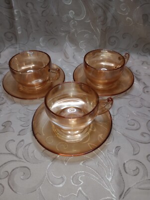 Set Of 3 Marigold Colored Depression Glass Coffee Cups With Matching ...