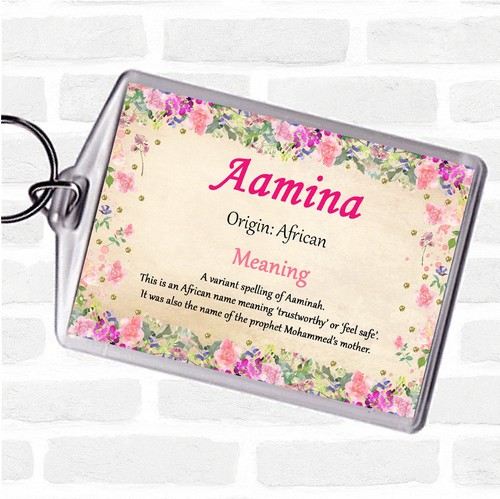 Aamina Name Meaning Bag Tag Keychain Keyring Floral | eBay