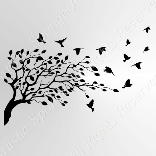 TREE FLYING AWAY BIRDS Reusable Stencil A3 A4 A5 Wall Decor Art Craft ...