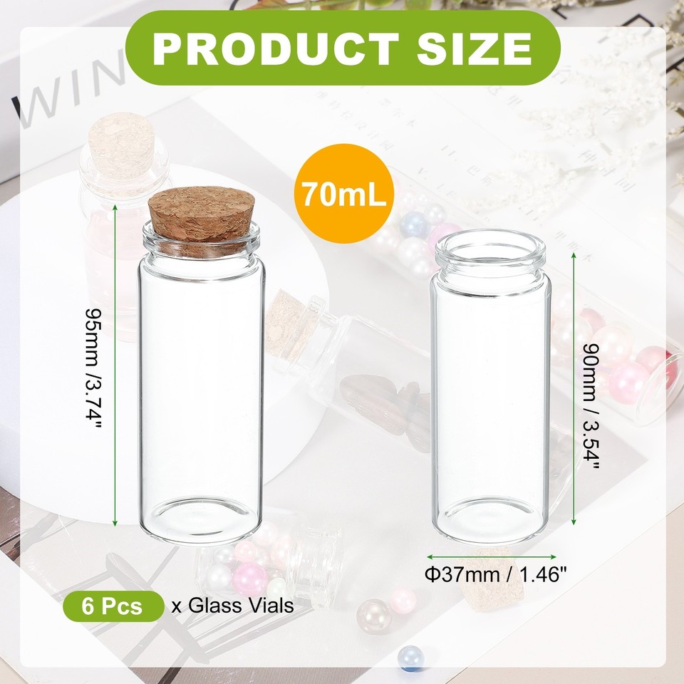 6Pcs Mini Glass Bottles with Cork Stoppers, 70ml Small Clear Glass Jars ...