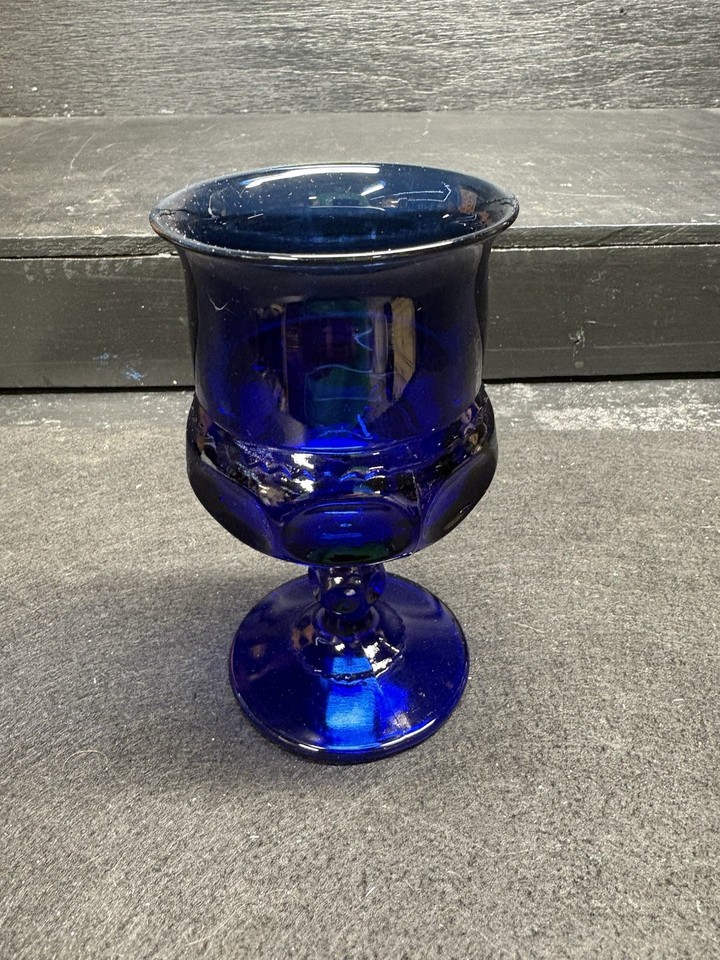 9 Lovely Vintage Mid Century Indiana Cobalt Blue Kings Crown Stemmed ...