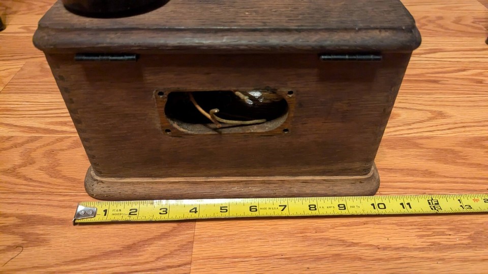 Antique Hand Crank Telephone Wall Phone Box Wood Case Ringer Ring ...