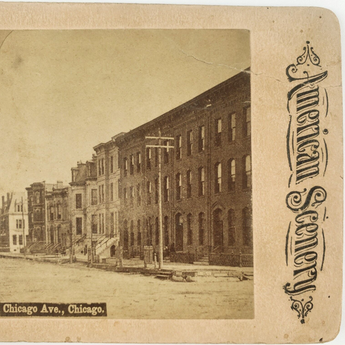 Chicago Avenue Street View Postcard 1880s Illinois Road Apartment Row ...