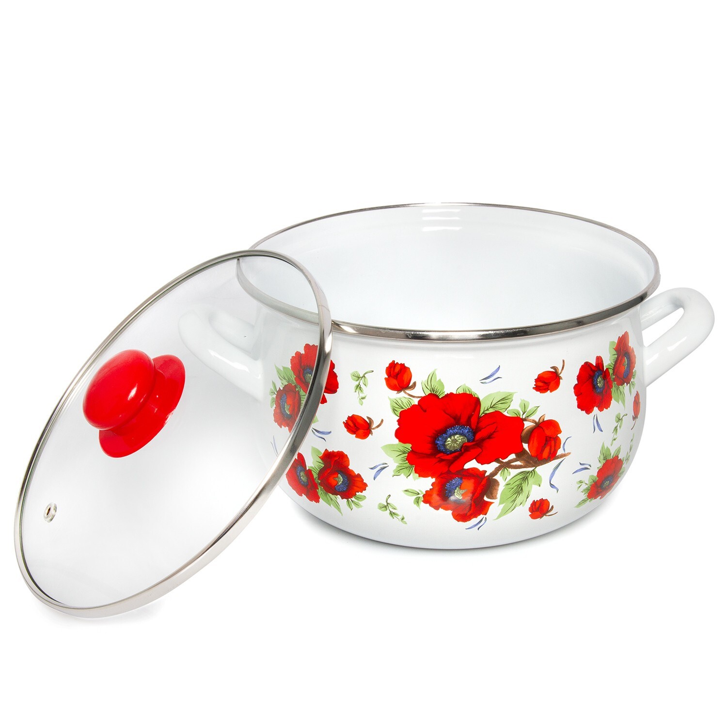POPPY FLOWERS Enamelware Stockpot with Glass Lids, Enameled Cooking Pot ...