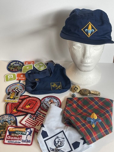 BSA Cub Scout Assorted Lot Neckerchiefs Badges Pin Hat Patches Slides ...