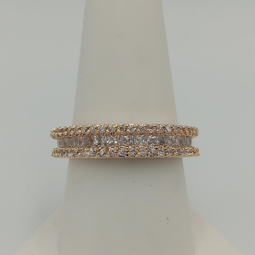 FAS 925 Sterling Silver Gold Tone Round & Princess CZ Eternity Ring ...