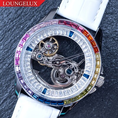 Mens Silver Automatic Mechanical Watch Bridge Rainbow Cubic White ...