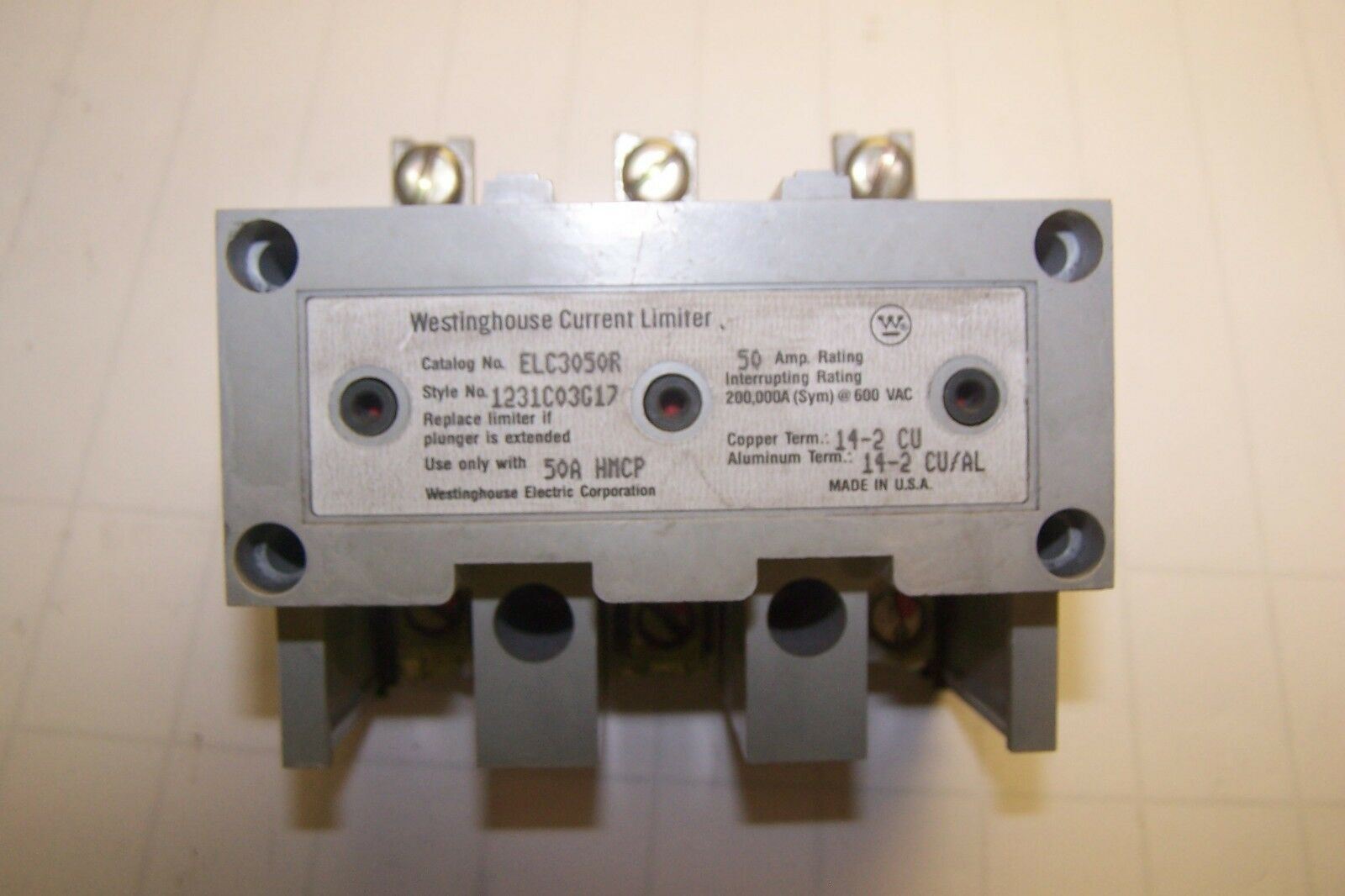 Westinghouse ELC3050R Current Limiter 50A 600V 3P F Frame 50 Amp 3 Pole ...