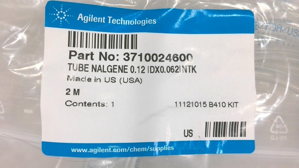 AGILENT 3710024600 TUBE NALGENE 0.12 ID X 0.062 INTK (2 METERS) | eBay