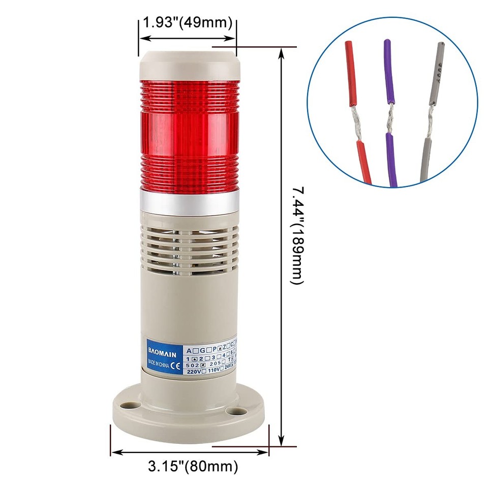 Alarm Warning Light 24V DC Industrial Buzzer Continuous Red LED Signal ...