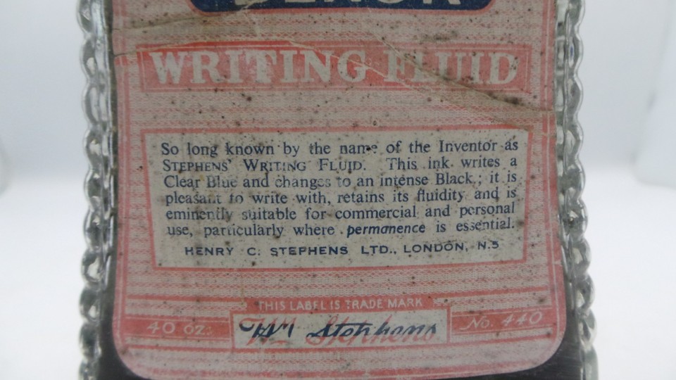 ANTIQUE / VINTAGE LARGE STEPHEN'S INK BOTTLE - 10" - BLUE BLACK WRITING ...