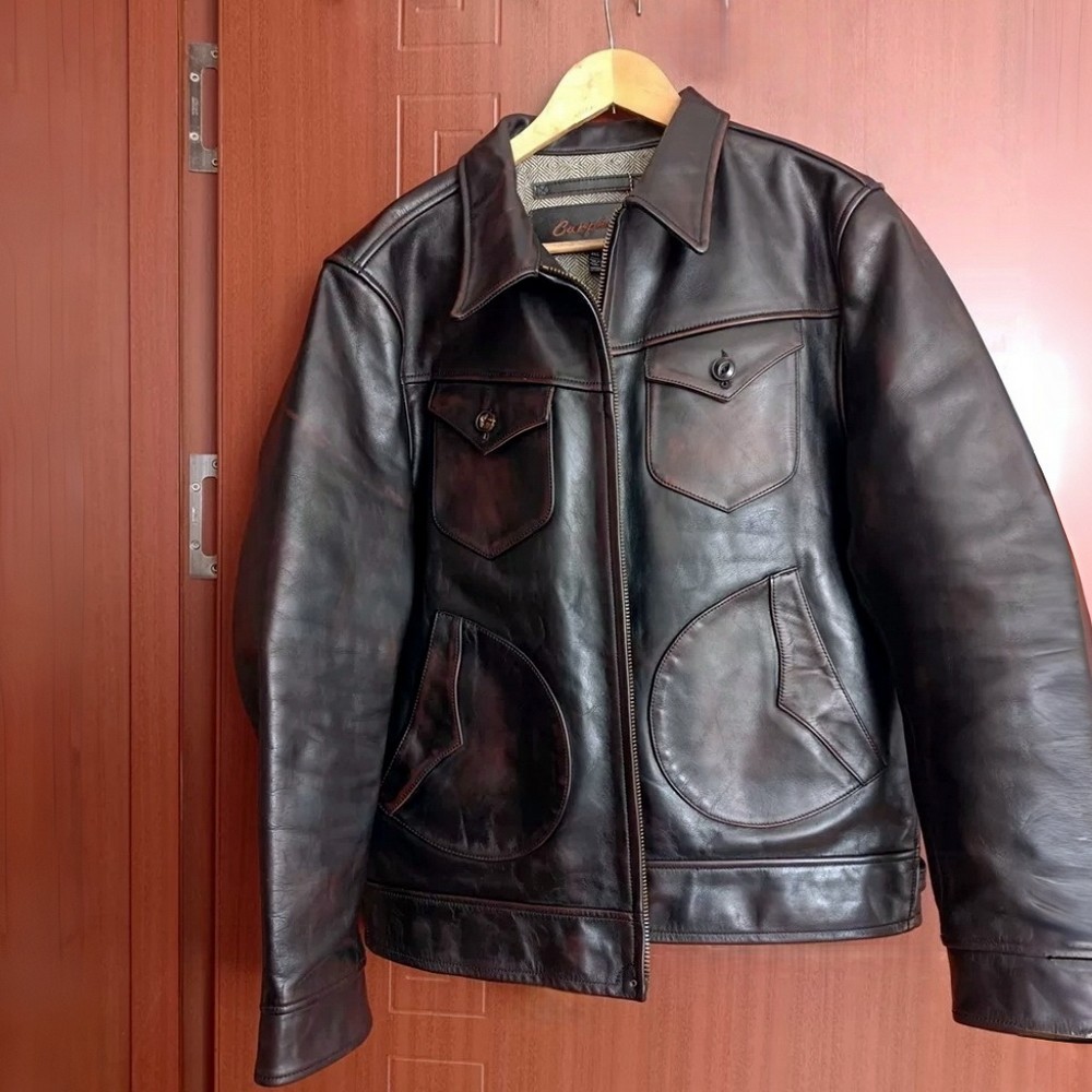 Mens Distressed Tea Core Horsehide Leather Jacket - Vintage Western ...