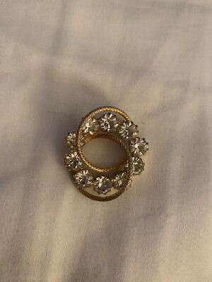 Round Gold Color Pin With Clear Round Crystals | eBay