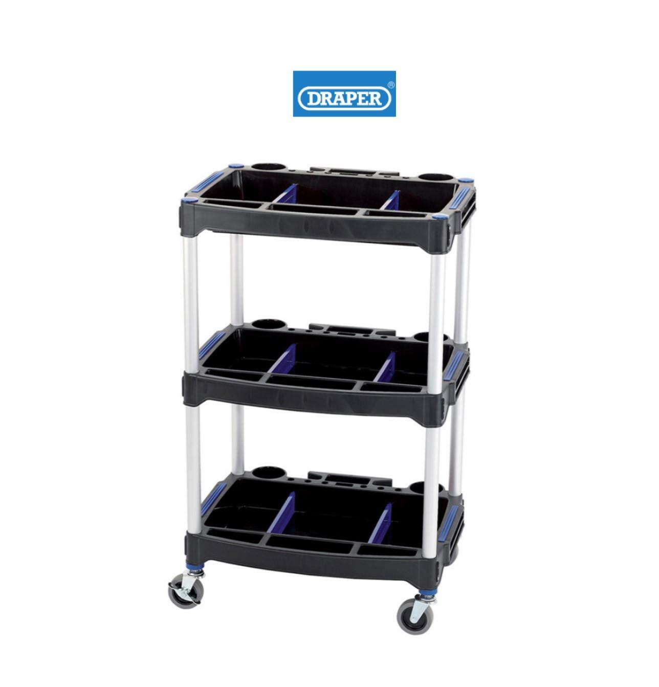 Draper Tool Parts Storage Trolley Paddock Cart 3 Level Garage Workshop ...
