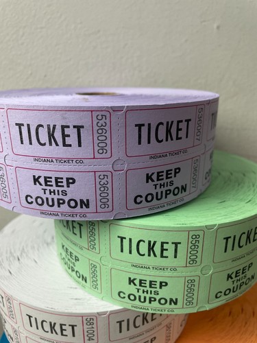 Raffle Tickets 10 Rolls Double Stub 2000 Each 50/50 Split the Pot 8 ...