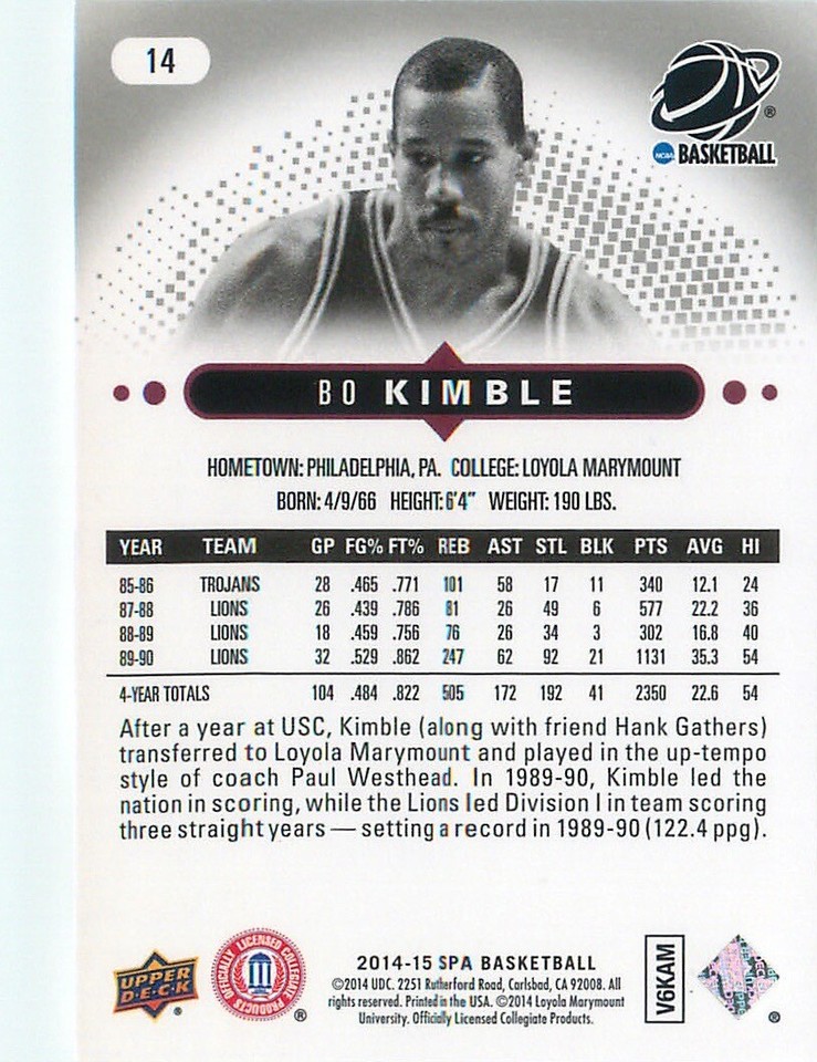 Bo Kimble 2014-15 Upper Deck SP Authentic Basketball Card #14 | eBay