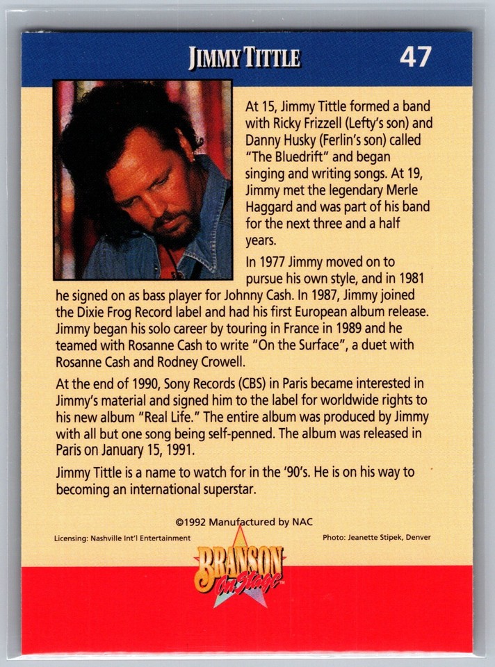 1992 Branson On Stage Series 1 Jimmy Tittle #47 Trading Card | eBay