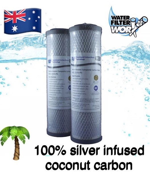 2 X SILVER INFUSED WATER FILTERS 0.5 MICRON 10" x 2.5" 100% COCONUT ...