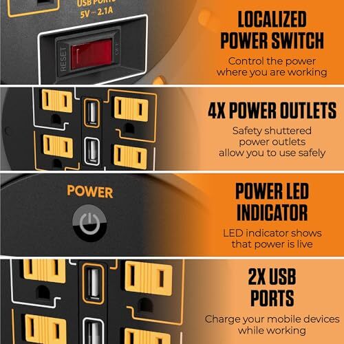 Power At Work Four Power Outlets Open Cord Reel With Winding Handle And ...