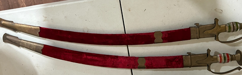 🗡️ Vintage Indian Talwar Swords – Ornate Brass Hilts & Red Velvet ...