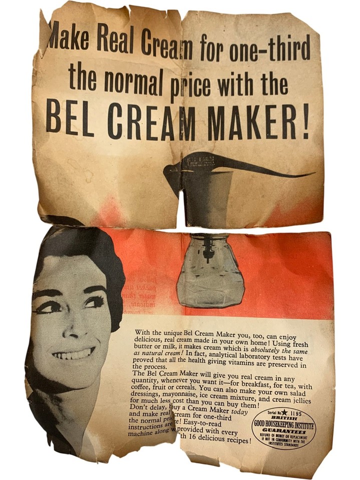Vintage Jubilee Bel Cream Maker Red Metal Glass Base 1940s Kitchenware ...