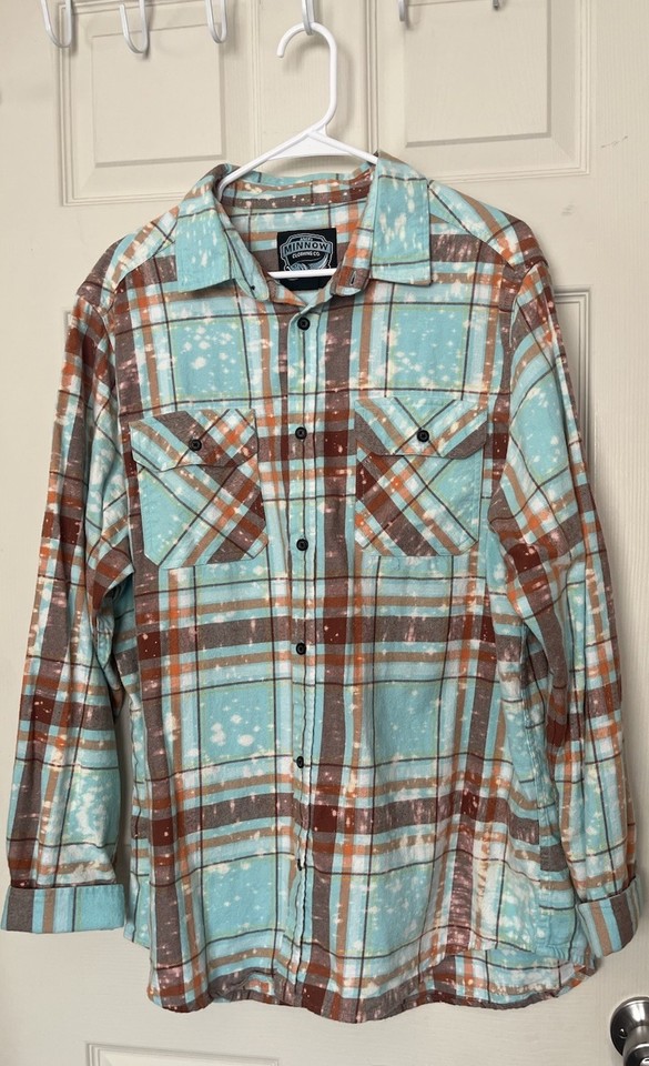 Angry Minnow Distressed Flannel Button Up Shirt Soft Cotton Blue Men’s ...