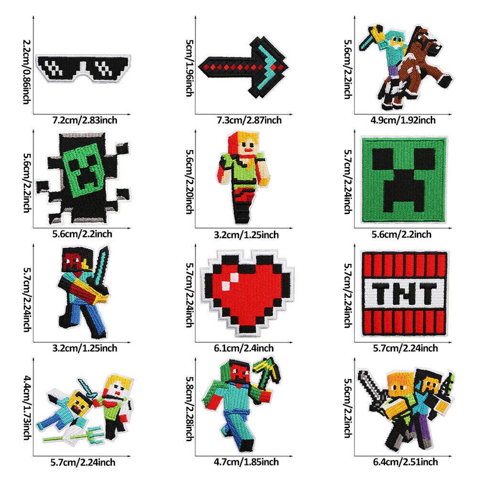 16x Minecraft Theme Iron On Sew On Embroidered Patch Badge Applique ...