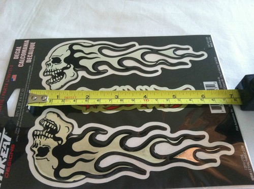 6" Flaming Chrome Skull 3-D Domed 3M Body Decal Set Emblem Sticker ...