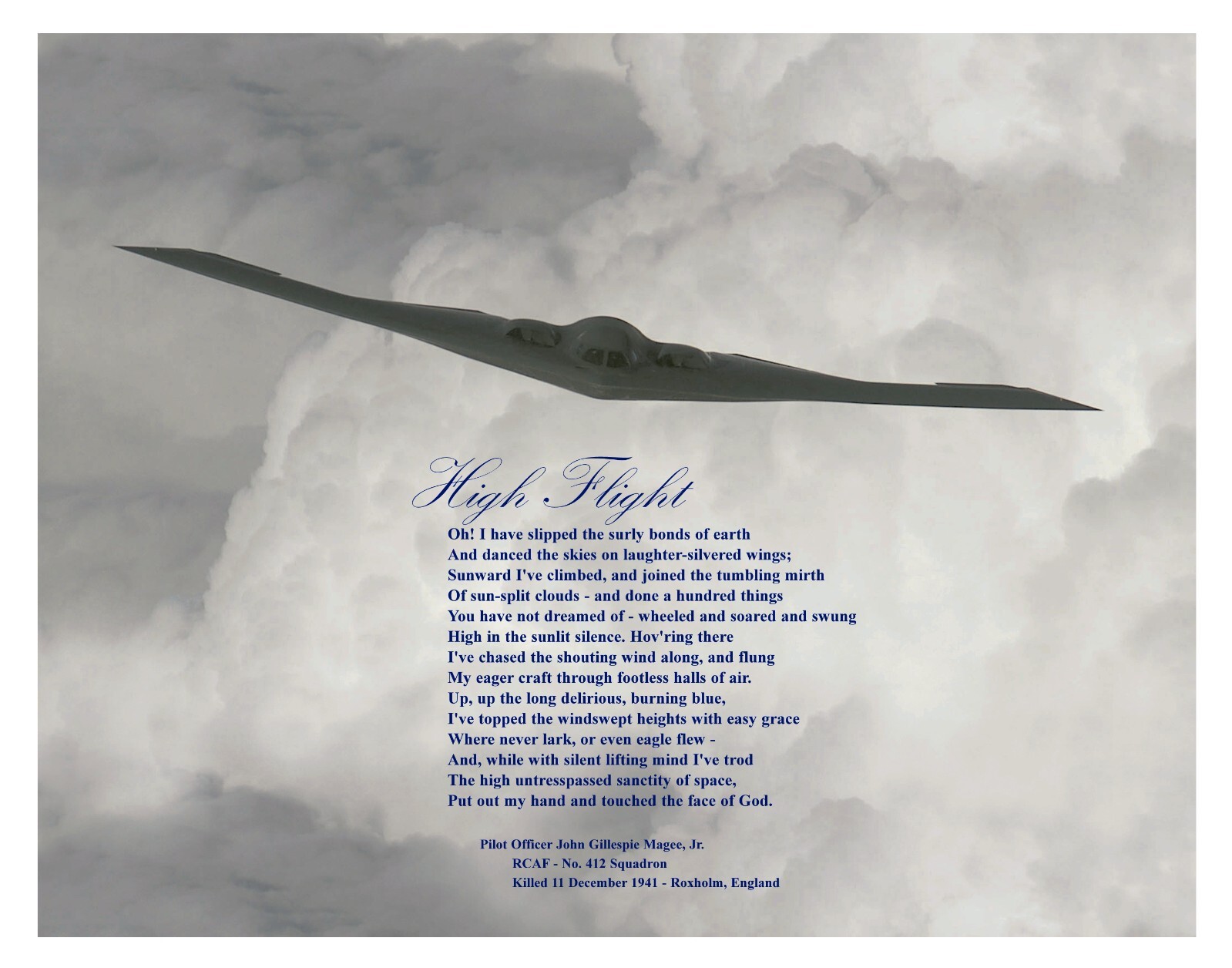 HIGH FLIGHT Aviator's Poem (8.5"x11")) Print | eBay