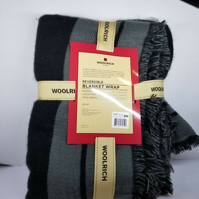 Woolrich One Size Reversible Blanket Wrap Black Charcol Brand New Women ...