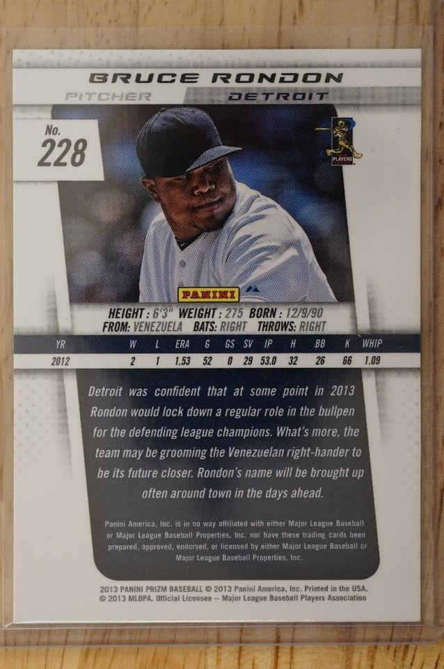 2013 Panini Prizm Baseball Card Bruce Rondon Rookie RC Detroit Tigers ...