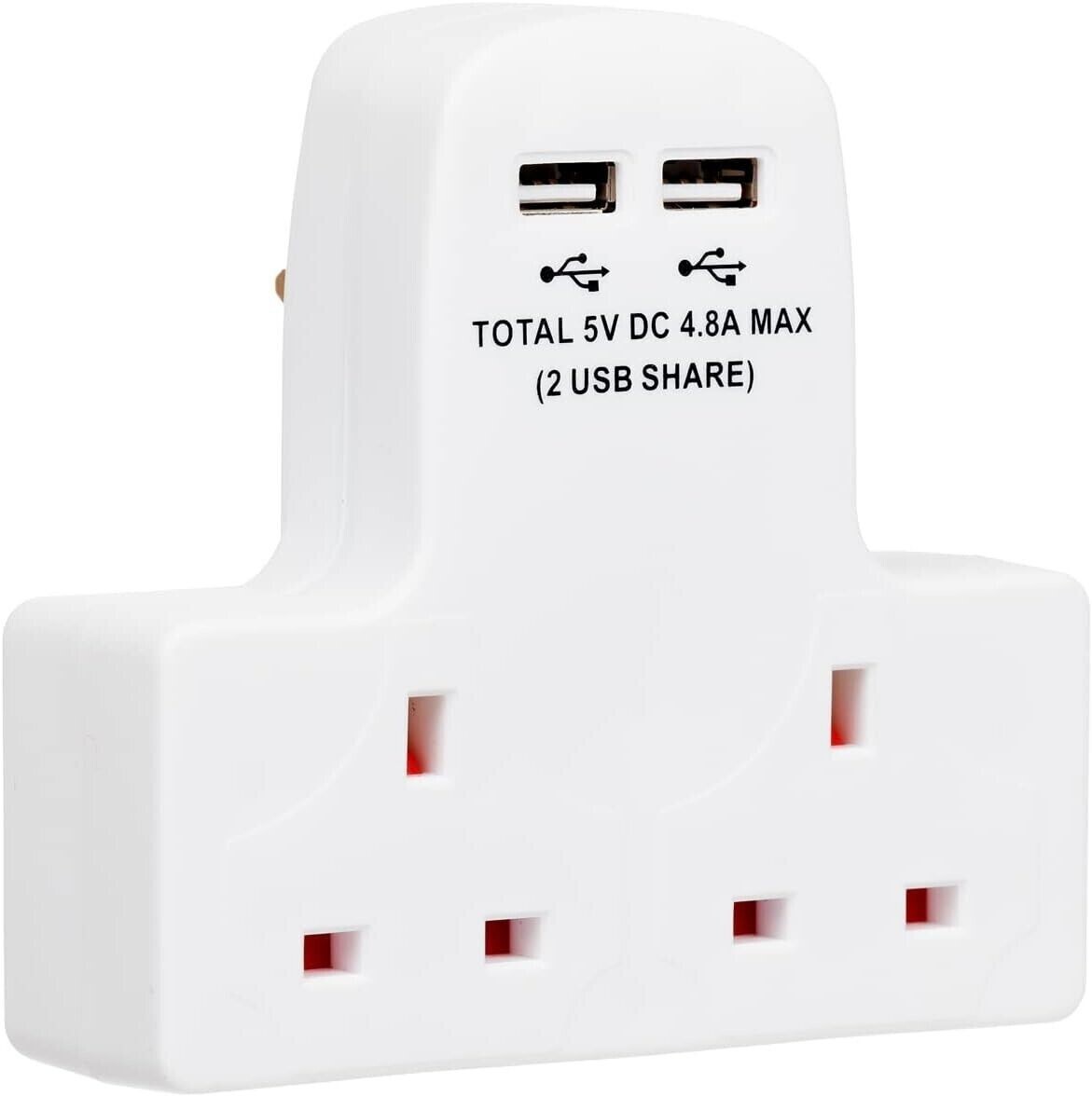 2 WAY Gang Multi PLUG ADAPTER WITH 2 USB PORT UK Wall SCOKET ADAPTOR ...