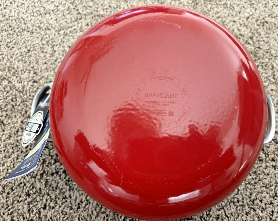 NWT Brandani Italy 6.3 Qt Red Cast Iron Dutch Oven 11" Light Weight ...