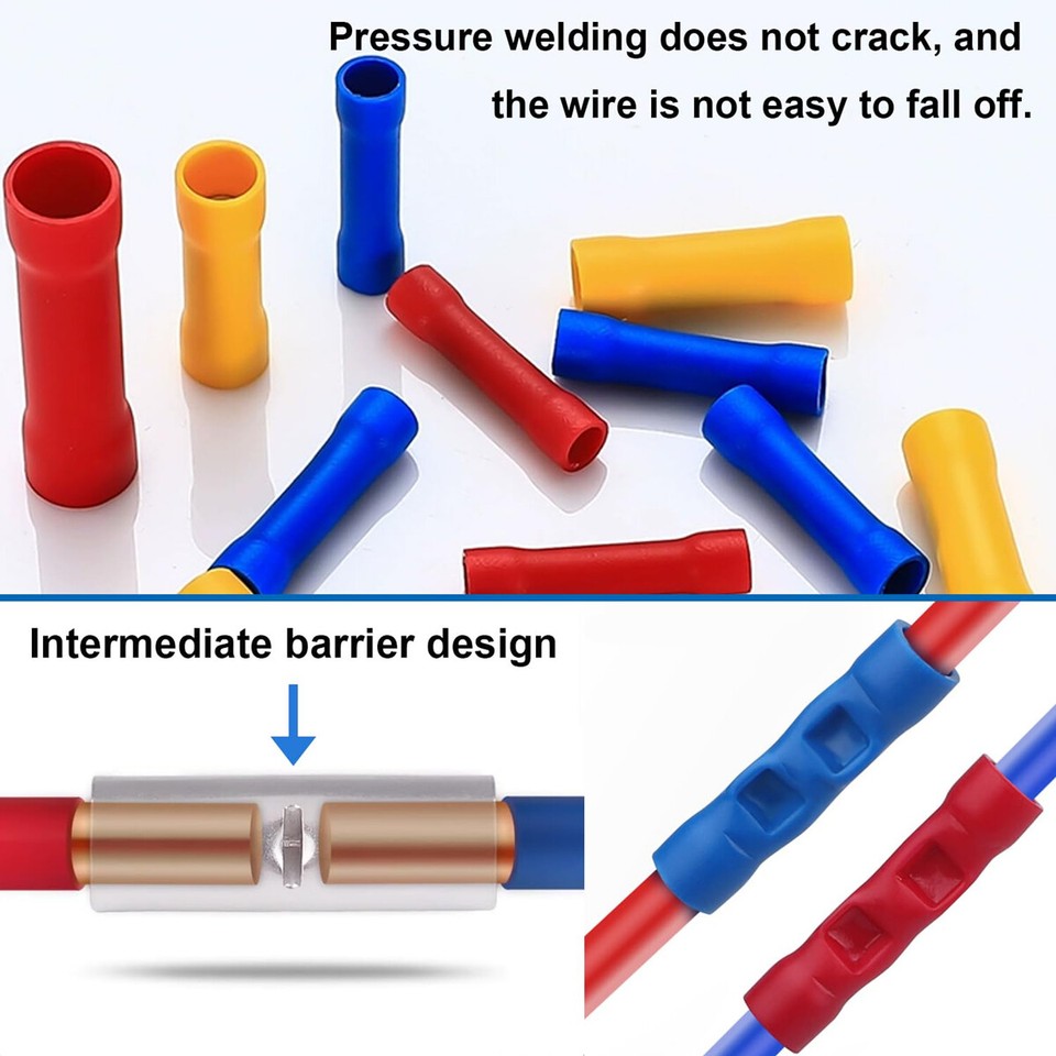 500PCS Electrical Straight Butt Connectors Insulated Splice Crimp Wire ...